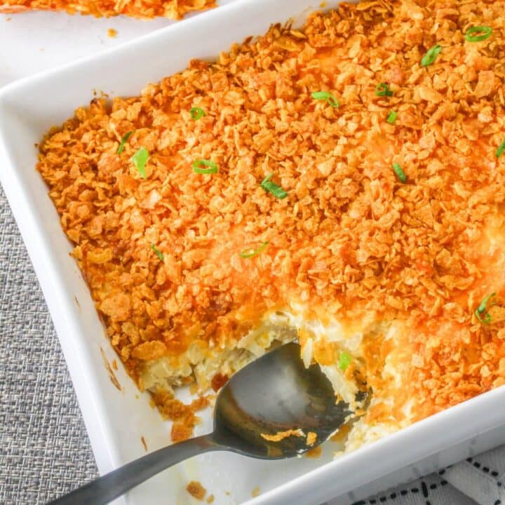 Cheesy Hashbrown Casserole with Corn Flakes - Cook This Again Mom