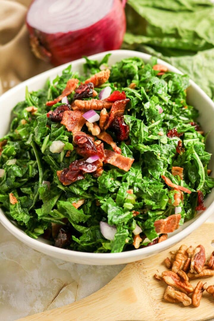 Collard Greens Salad with Bacon and Dried Cranberries - Cook This Again Mom